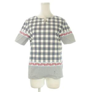 ロベルタディカメリーノ Roberta di Camerino シャツ ブラウス 38 紺 ネイビー チェック柄 Vネック 半袖 /CK37 ...